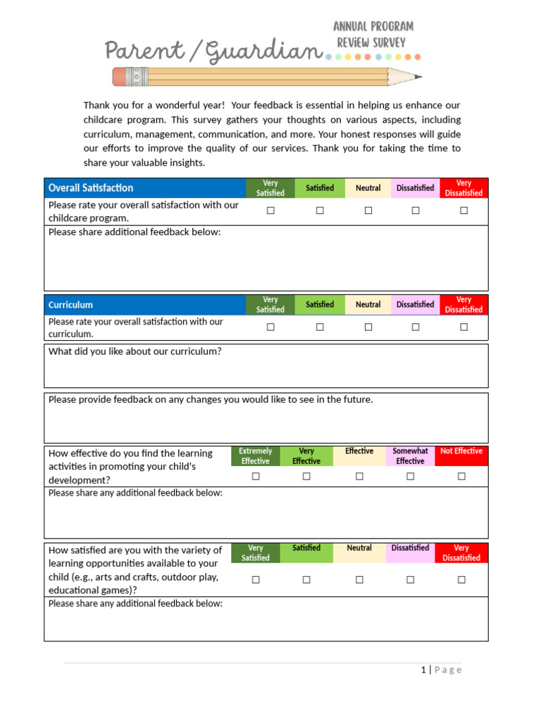 Childcare Program Feedback Survey | PDF | Child Care | Psychology