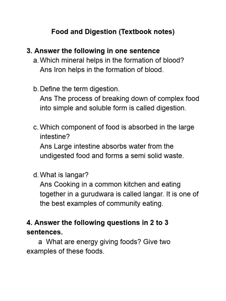 Food and Digestion Textbook Notes (2025-26) | PDF