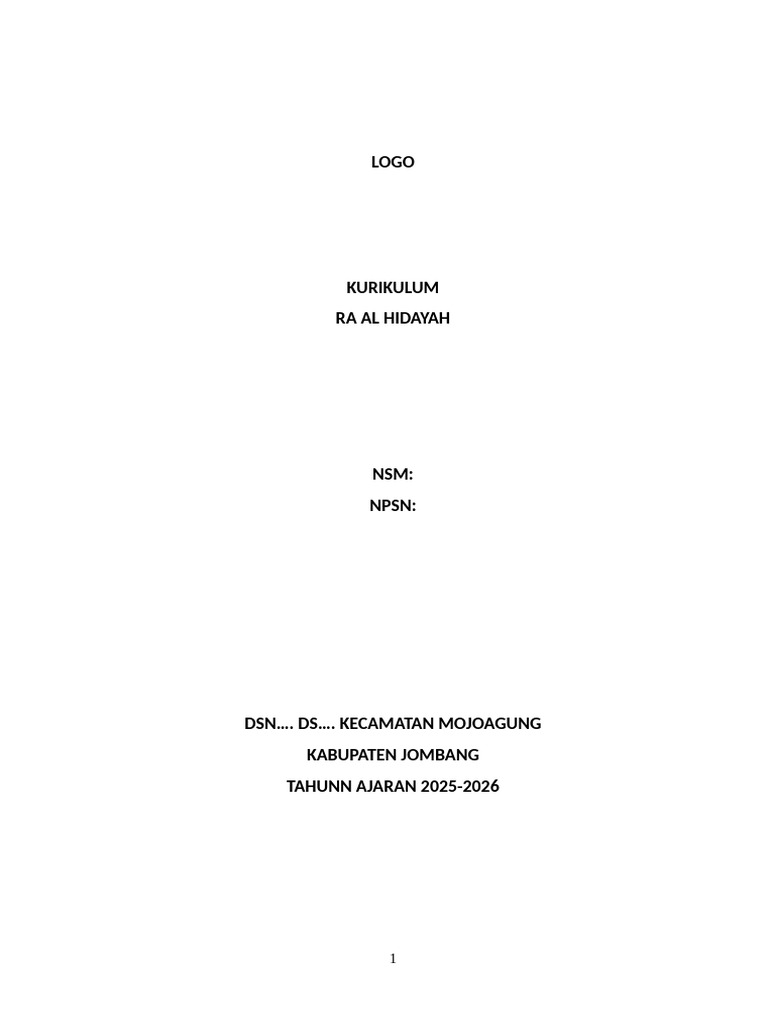 Template Kurikulum Ra 2025 Jatim | PDF