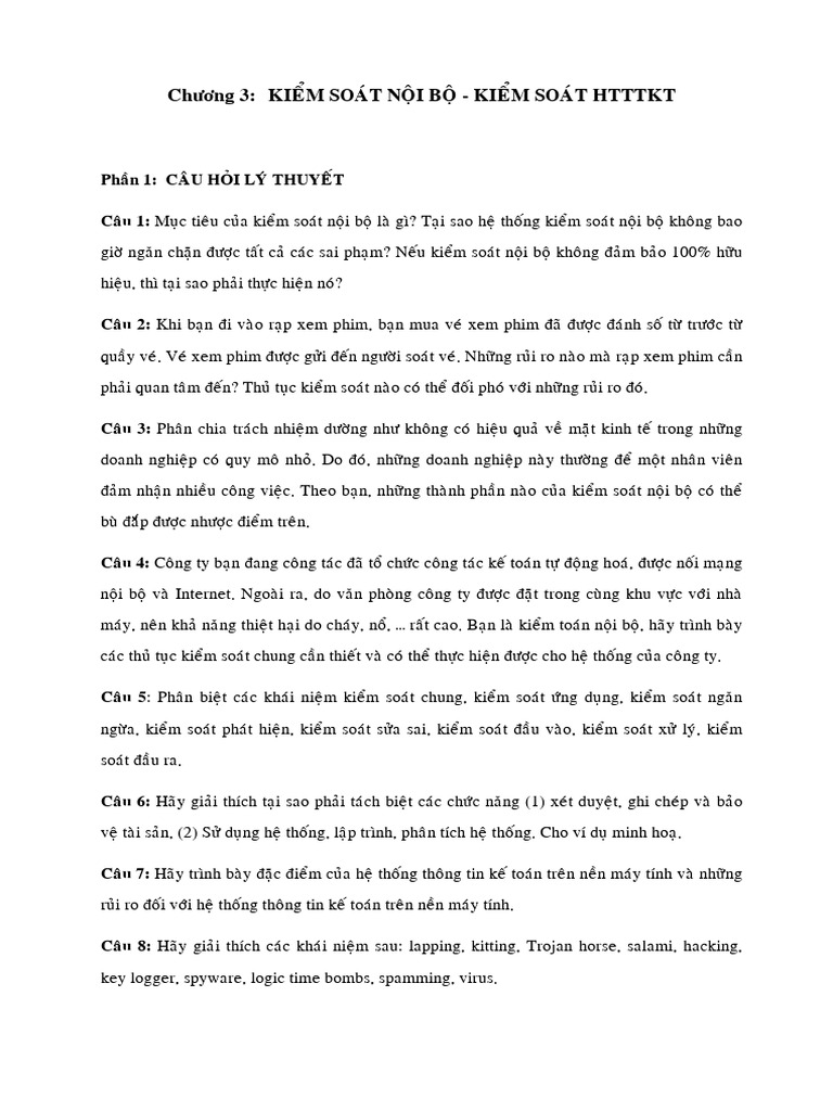 Chapter 2 - Internal Control - System Controls - Review Questions | PDF