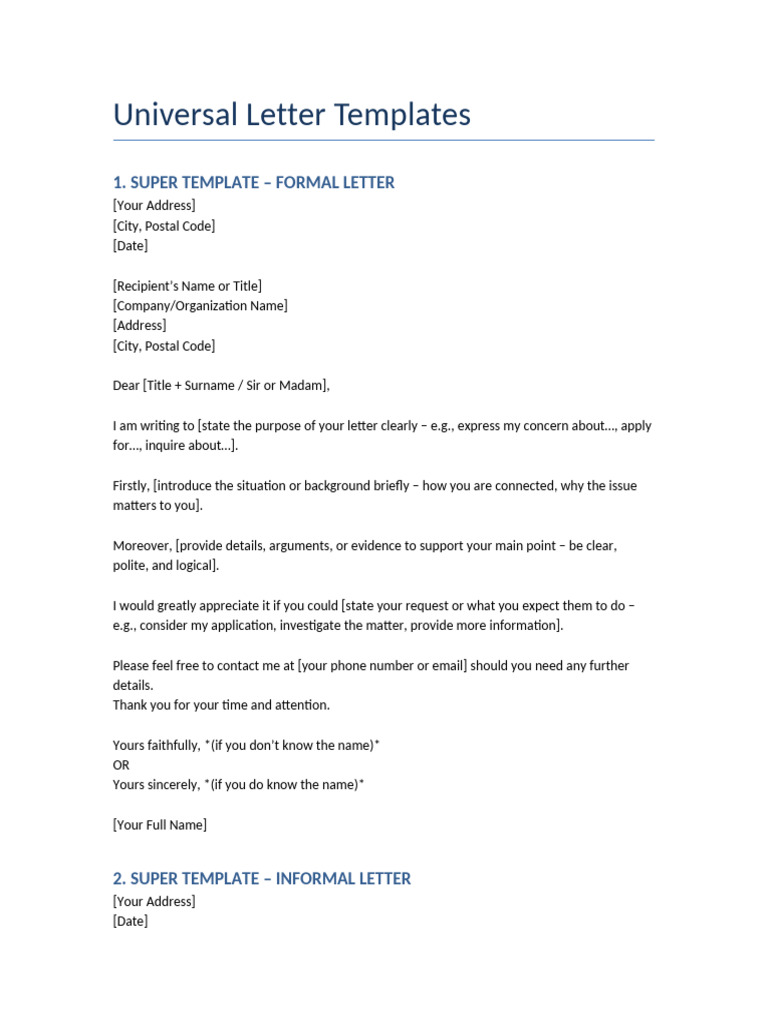 Universal Letter Templates | PDF