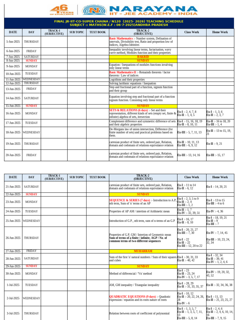 Final JR Iit Co Super Chaina & n120 (2025 - 2026) Micro Teaching Schedule With QP Allotment ...