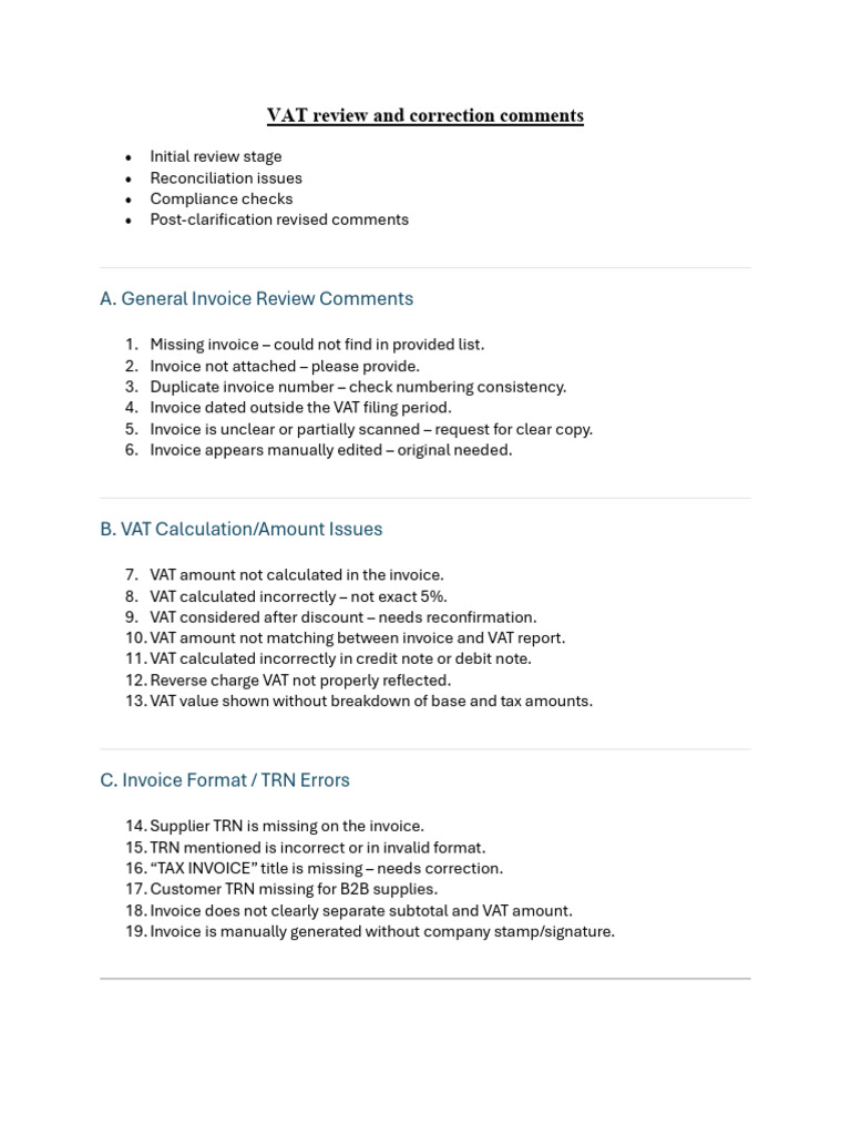 VAT Review and Correction Summary | PDF | Invoice | Value Added Tax