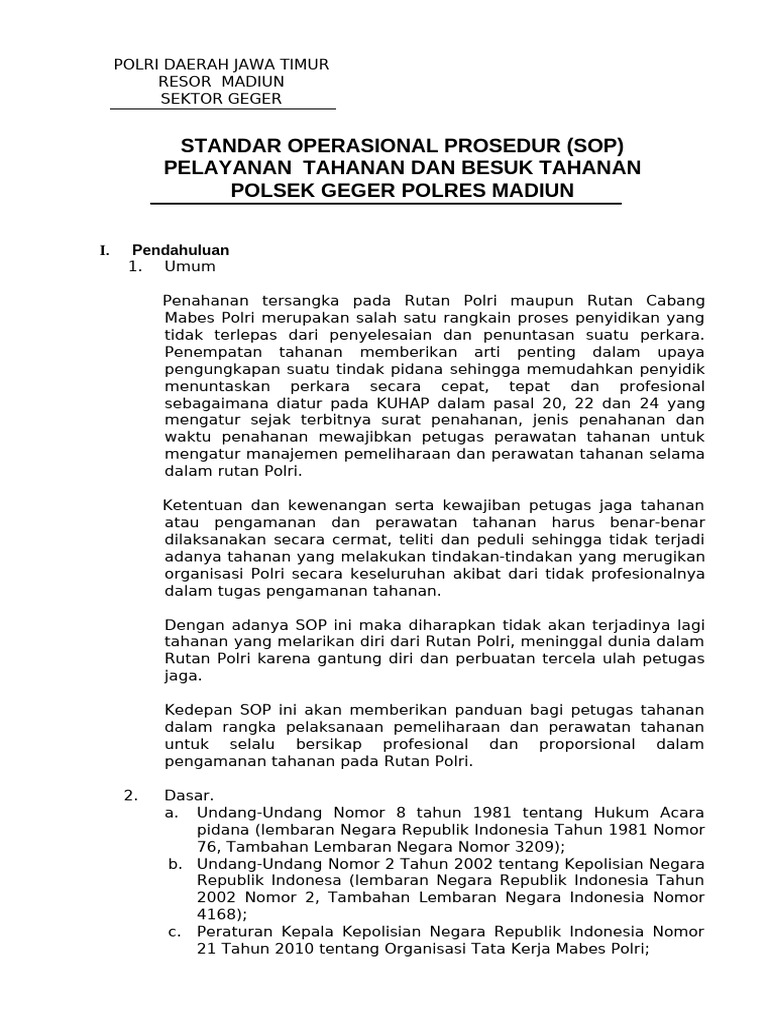 SOP Pelayanan dan Pengamanan Tahanan Polri | PDF
