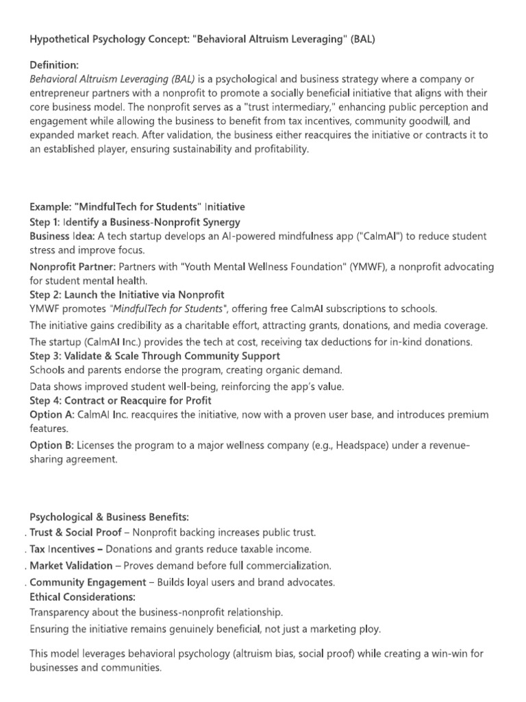 Psychology Concept - Behavioral Altruism Leveraging | PDF