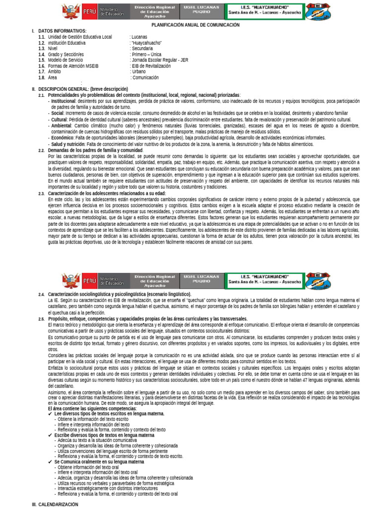 Planif. Anual 1ro Com. 2025 | PDF | Evaluación | Aprendizaje
