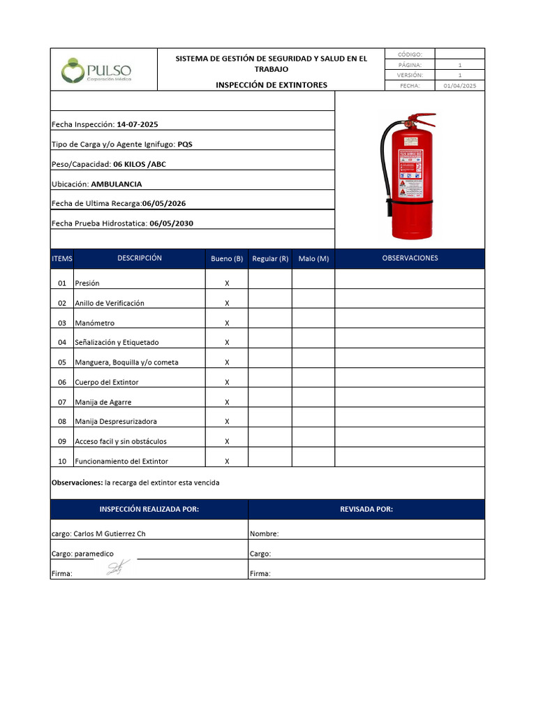 Check List de EXTINTORES 14-07-2025 | PDF