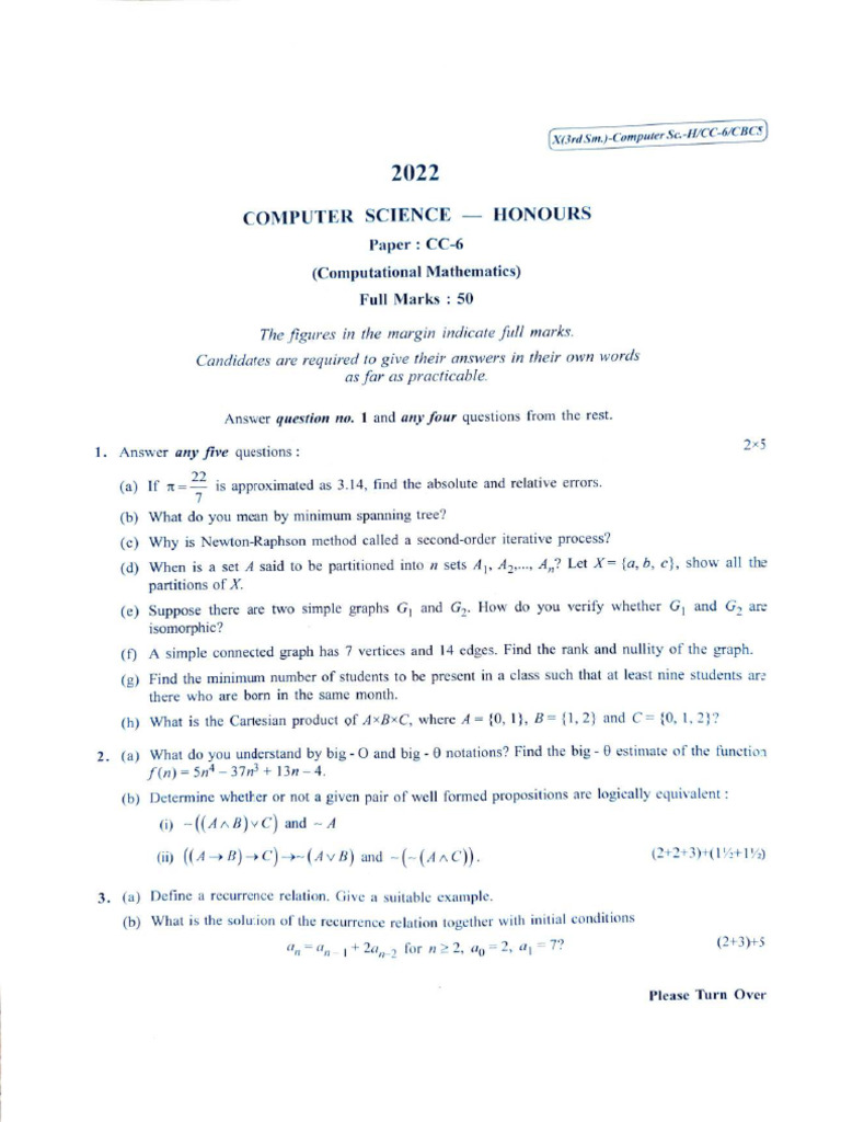 3rd Semester Computer Science Exam Paper | PDF | Mathematics | Algebra