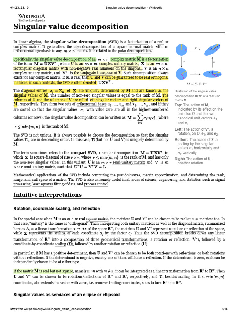 Singular Value Decomposition - Wikipedia | PDF | Matrix (Mathematics) | Mathematical Analysis