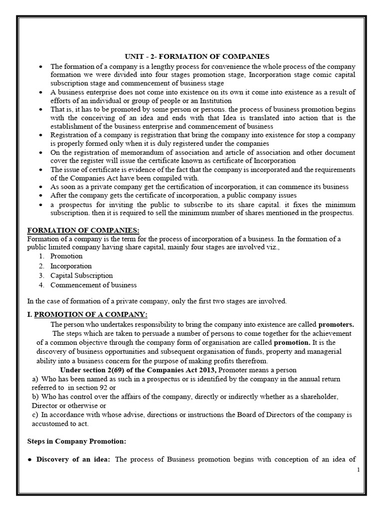 Stages in Company Formation Process | PDF | Articles Of Association ...