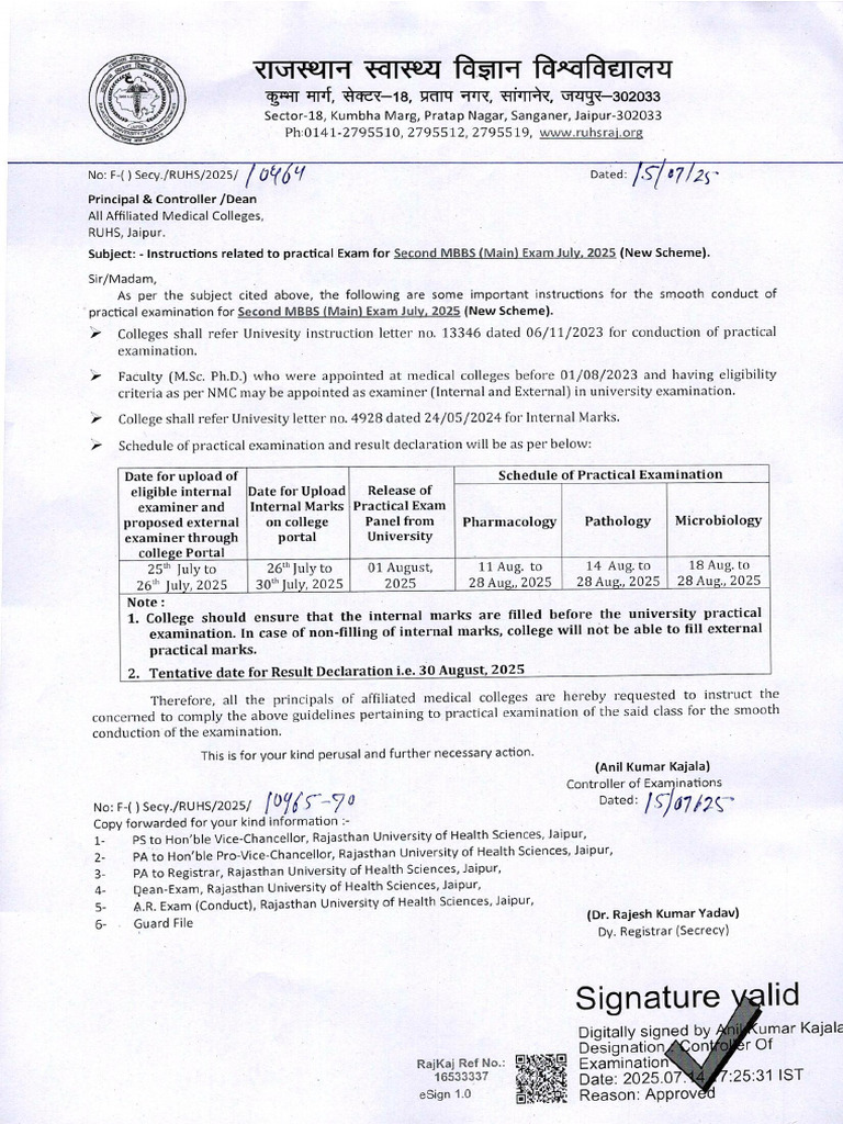 Second Mbbs Exam Letter - 1752494100914 - 0001 | PDF