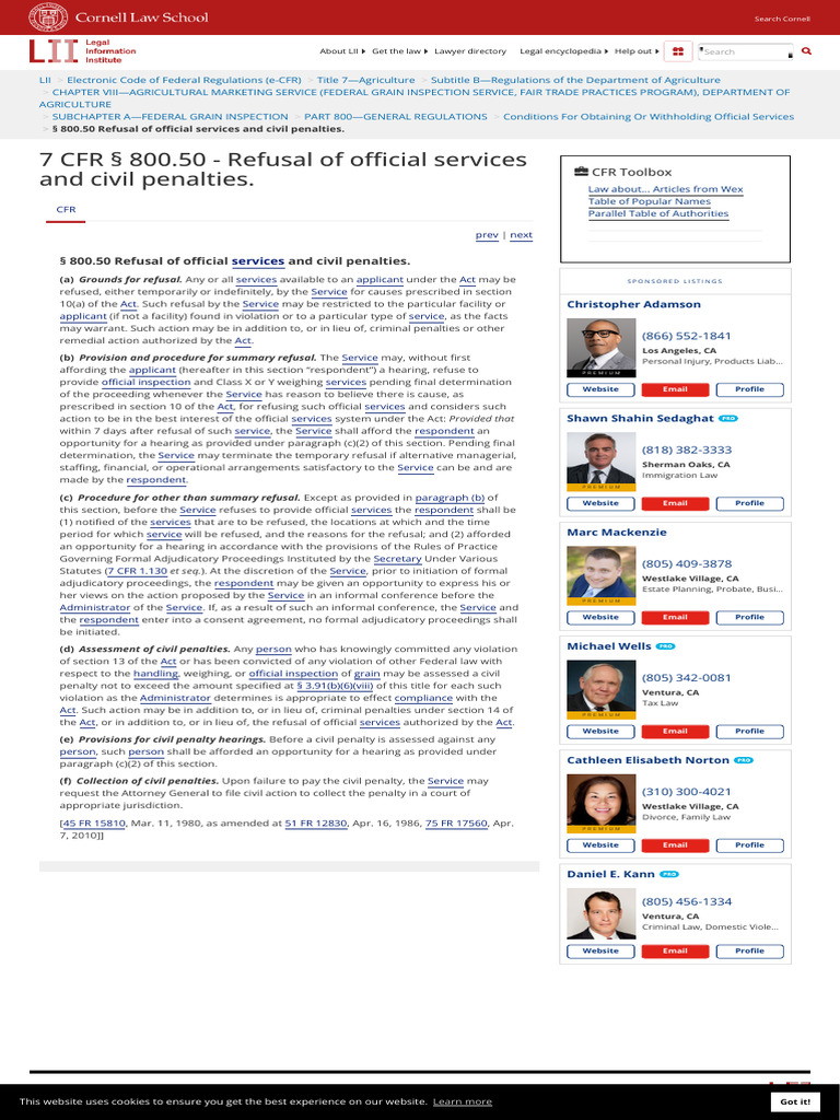 7 CFR 800.50 - Refusal of Official Services and Civil Penalties ...