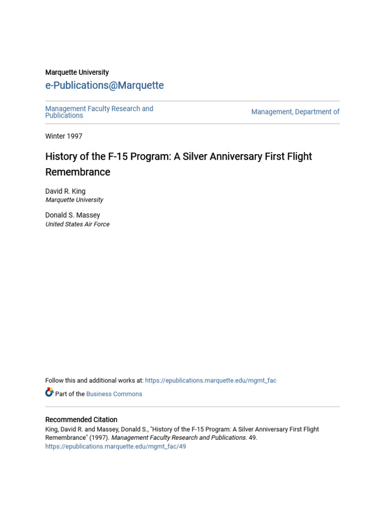 History of The F-15 Program - A Silver Anniversary First Flight Re ...