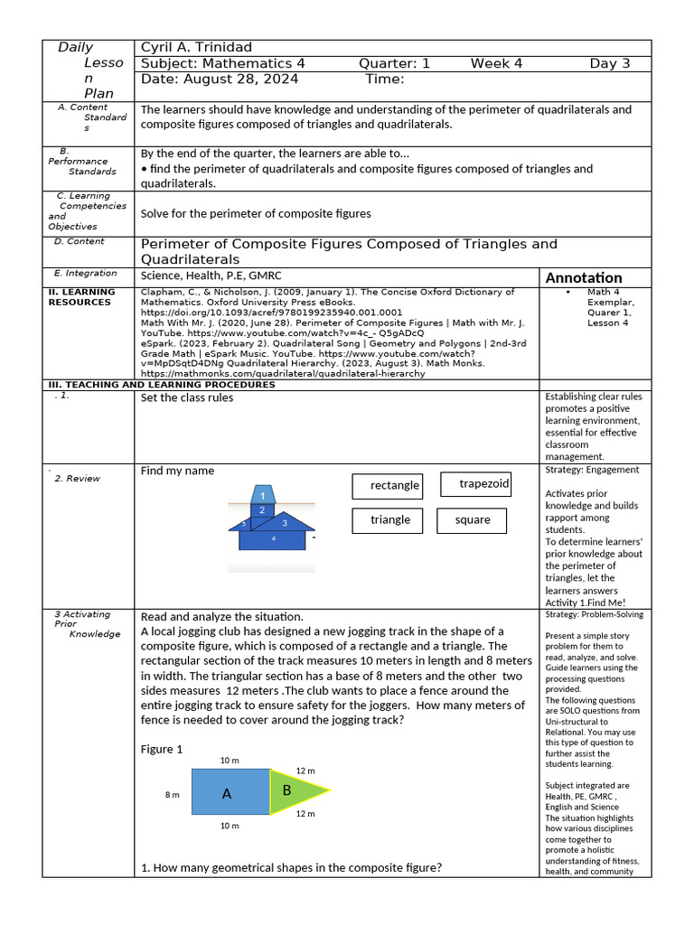 Grade 4 Composite Figures Perimeter Lesson | PDF | Learning | Inquiry ...