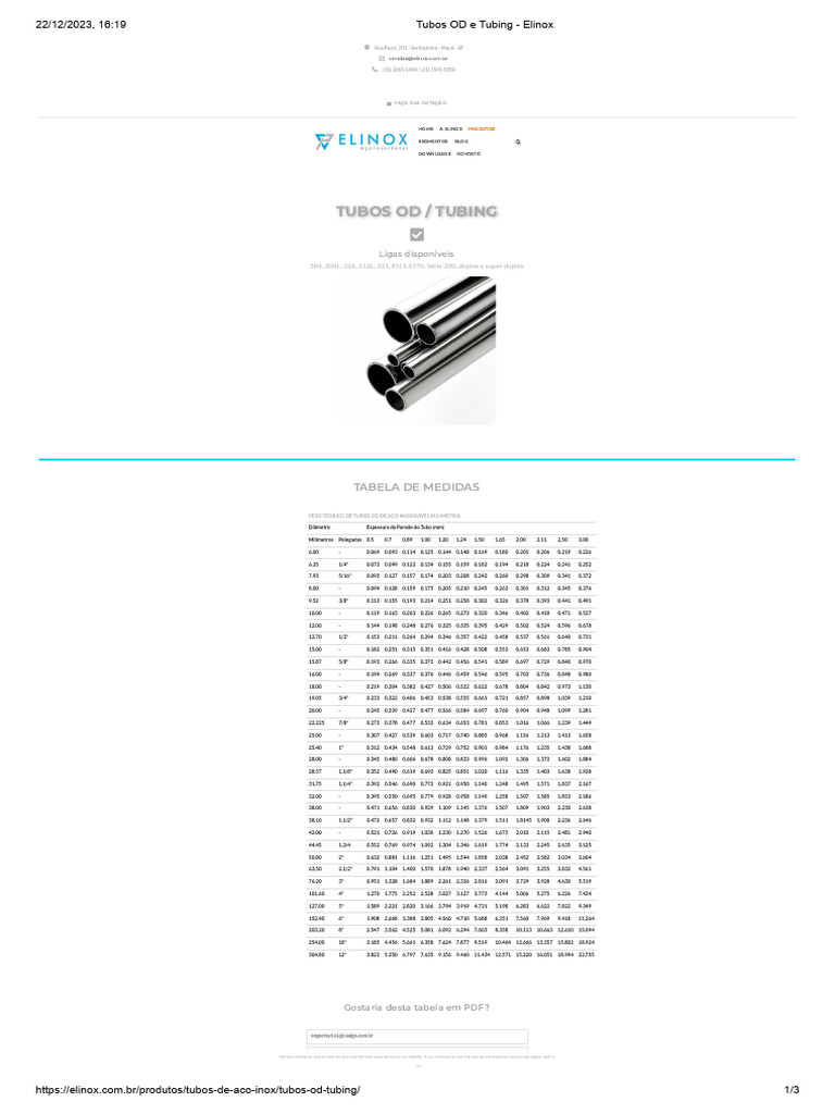 Tubos OD de Aço Inoxidável: Medidas | PDF | Stainless Steel | Steel