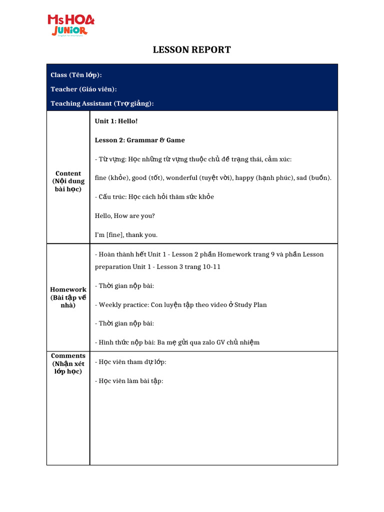 Lesson Report - U1 - l2 - Newbie | PDF