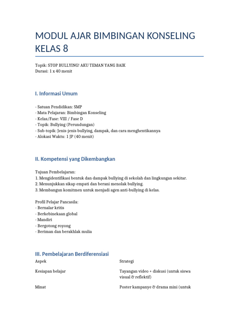 Modul BK Kelas8 Bullying | PDF
