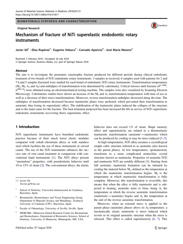 NiTi Rotary Instruments Fracture Study | PDF | Heat Treating | Shape ...