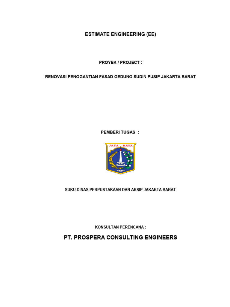 Engineering Estimate (EE) Renovasi Penggantian Fasad Gedung Sudin Pusip Jakbar-Final | PDF