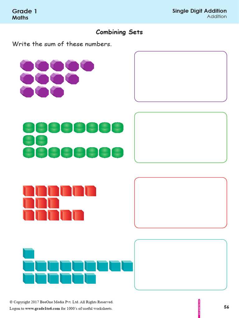 Grade 1 Single Digit Addition Worksheets | PDF