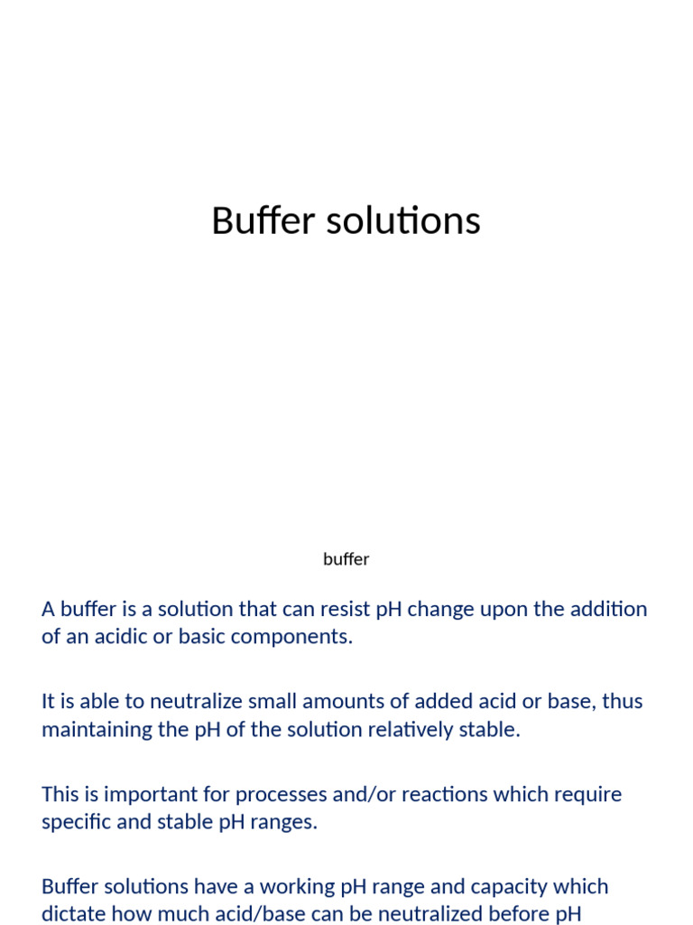 Understanding Buffer Solutions and pH Stability | PDF