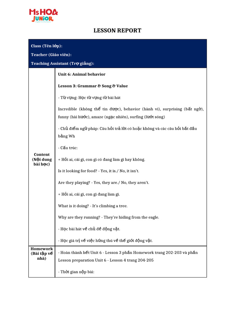 Form Lesson Report - U6 - l3 - Explorer 3 | PDF