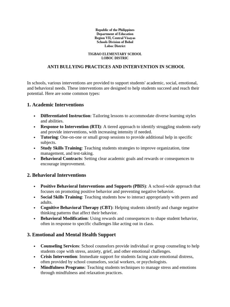 Anti-Bullying Interventions in Schools | PDF | English As A Second Or ...
