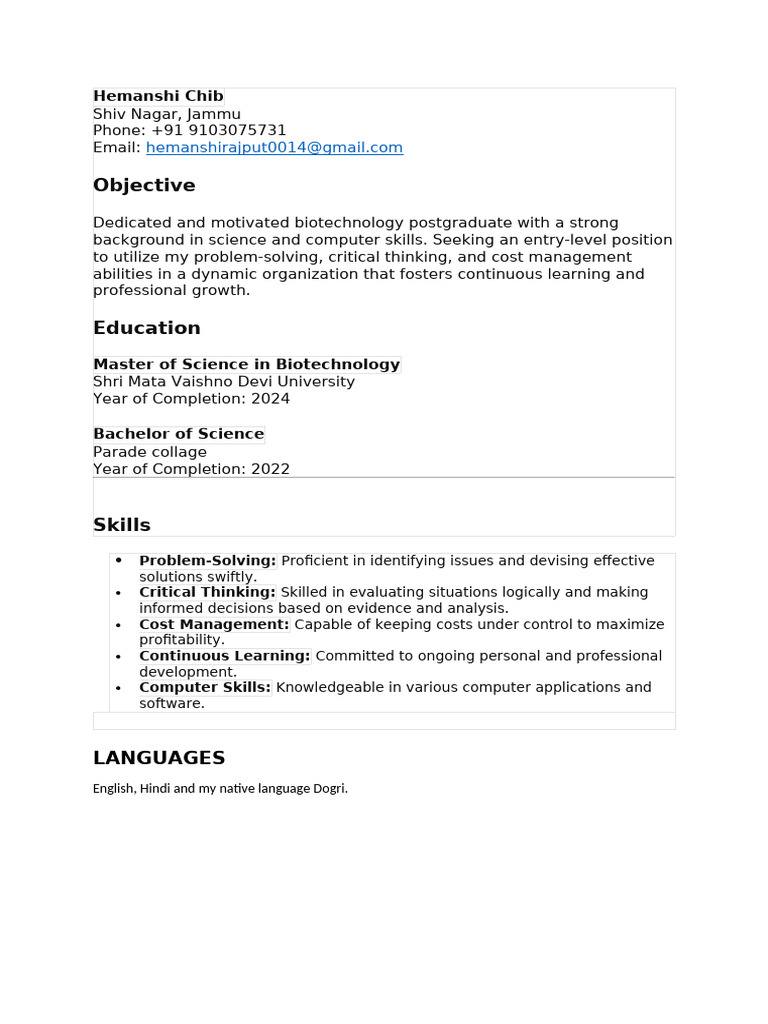 Hemanshi Chib CV | PDF