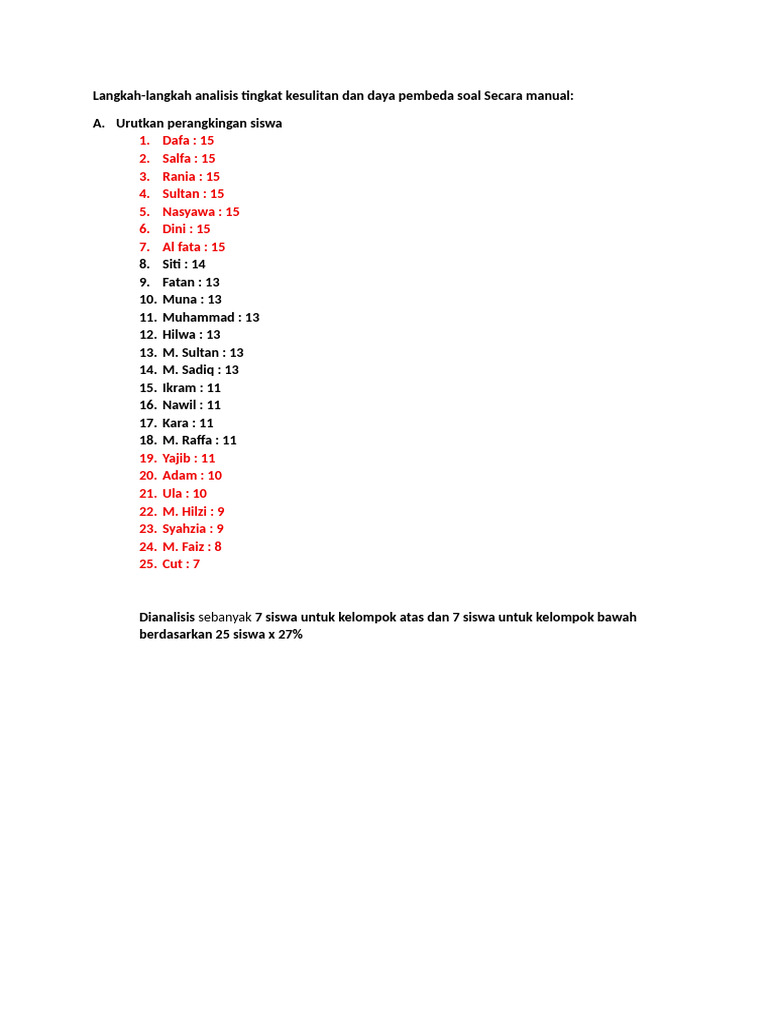 Analisis Kesulitan Soal dan Daya Pembeda | PDF