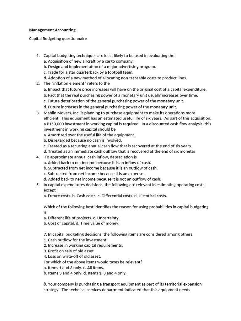 Capital Budgeting Test Bank Questions | PDF | Capital Budgeting | Expense