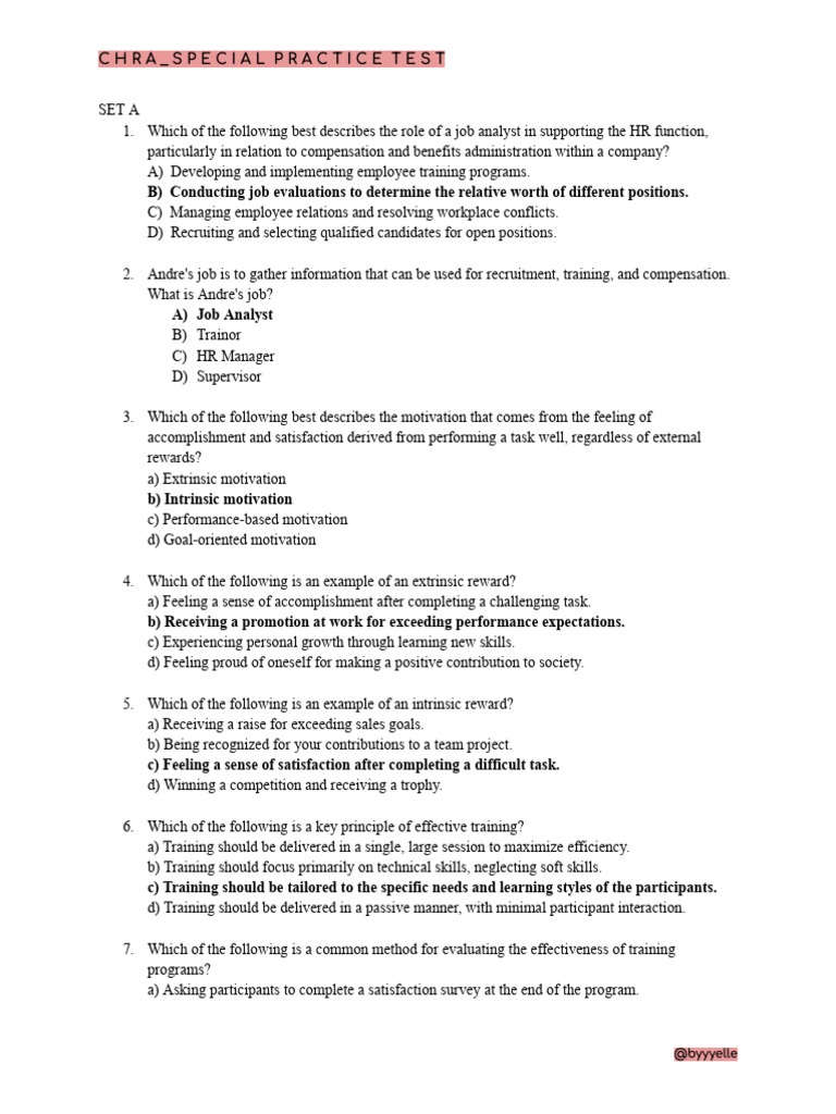 Set A - Chra - Special Practice Test | PDF | Performance Appraisal ...