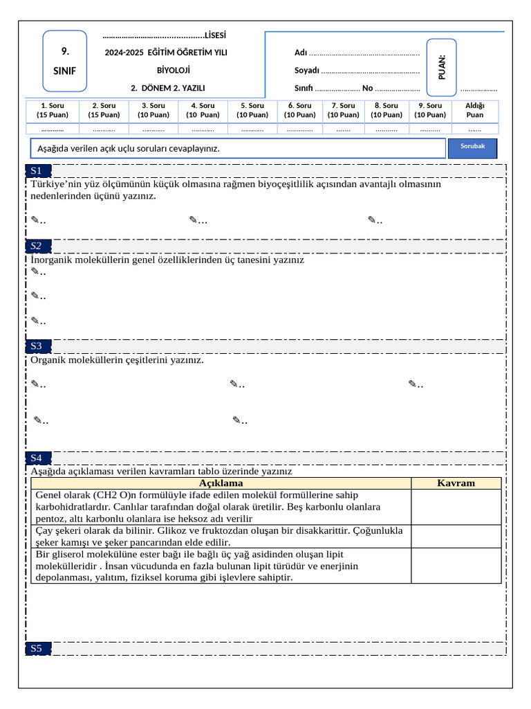 9 Sinif Biyoloji Sorubak Com 2d2y Dosya 601444 | PDF