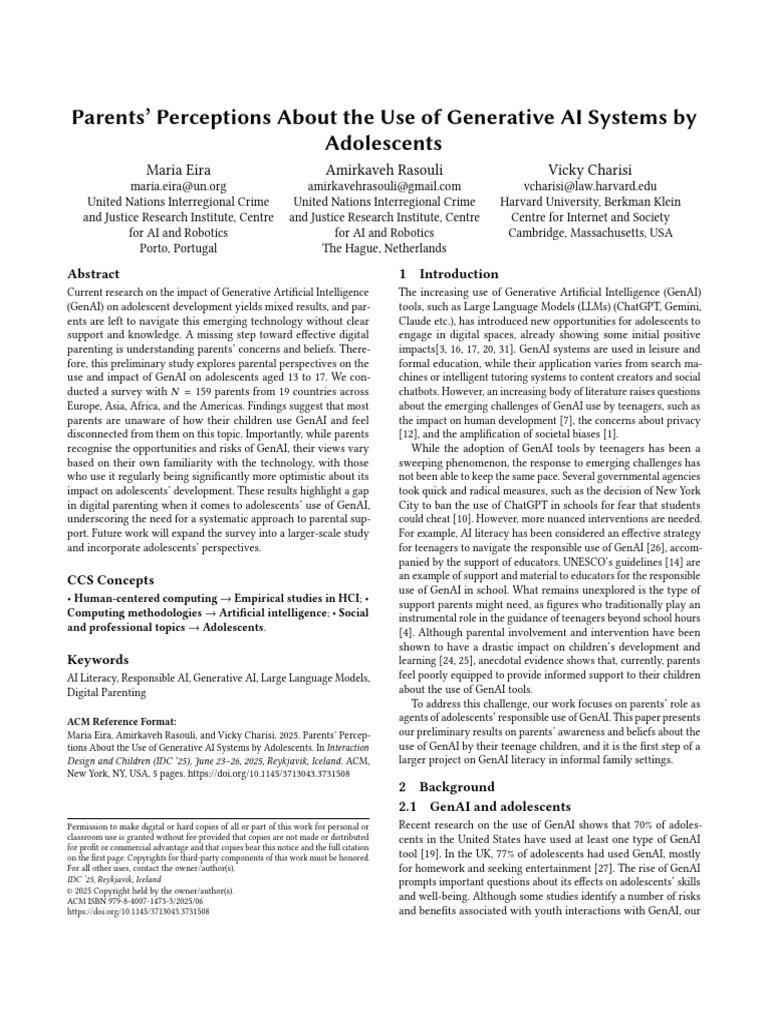 Parents' Perceptions About The Use of Generative AI Systems by ...