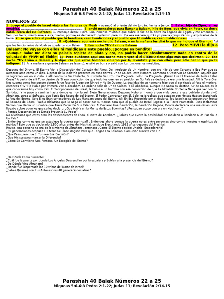 Parashah 40 Balak Números 22 A 25 | PDF | Creencia religiosa y doctrina