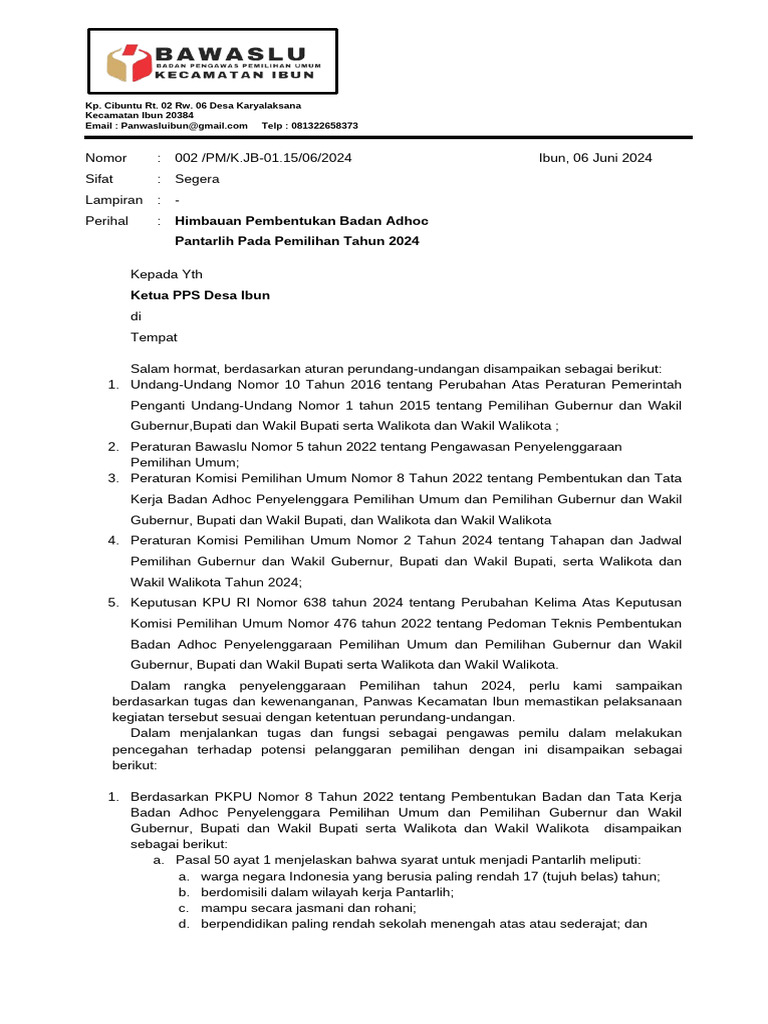 Surat Himbauan PPS Desa Ibun | PDF