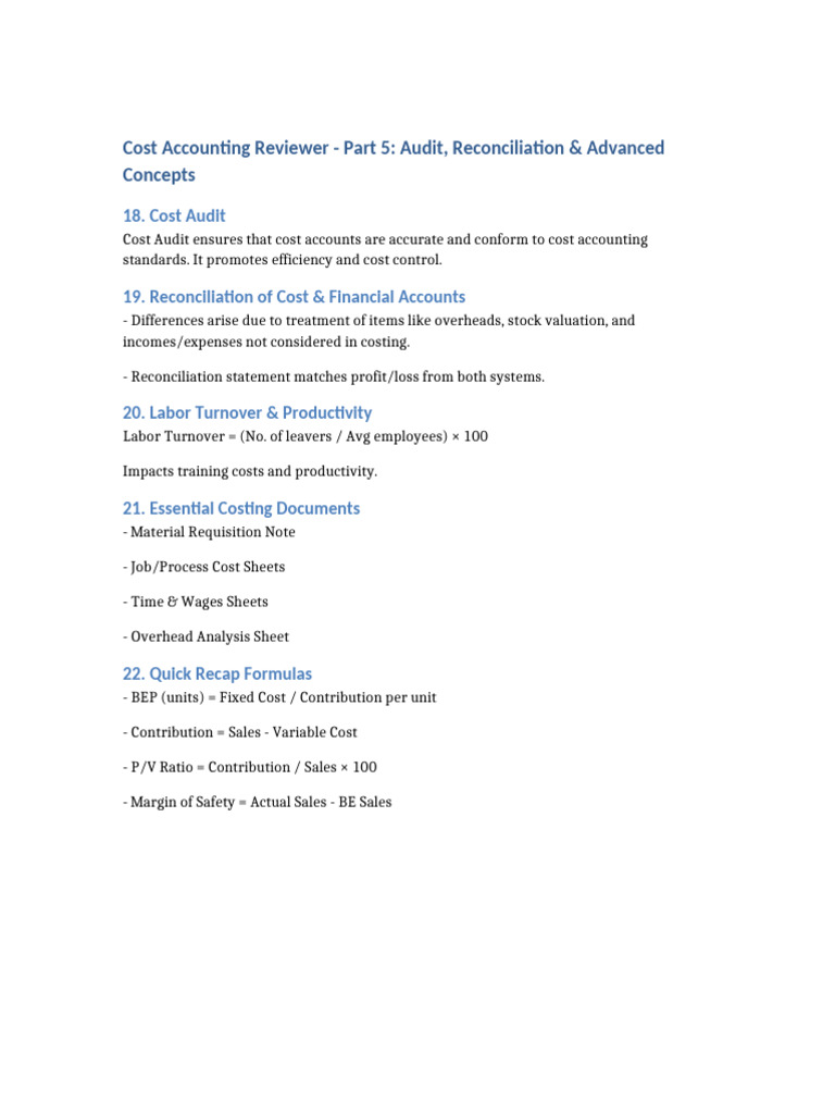 Cost Accounting Audit & Reconciliation Guide | PDF