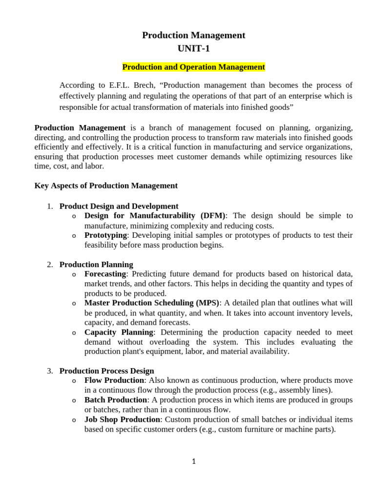 Production Management UNIT-1 | PDF | Lean Manufacturing | Infrastructure