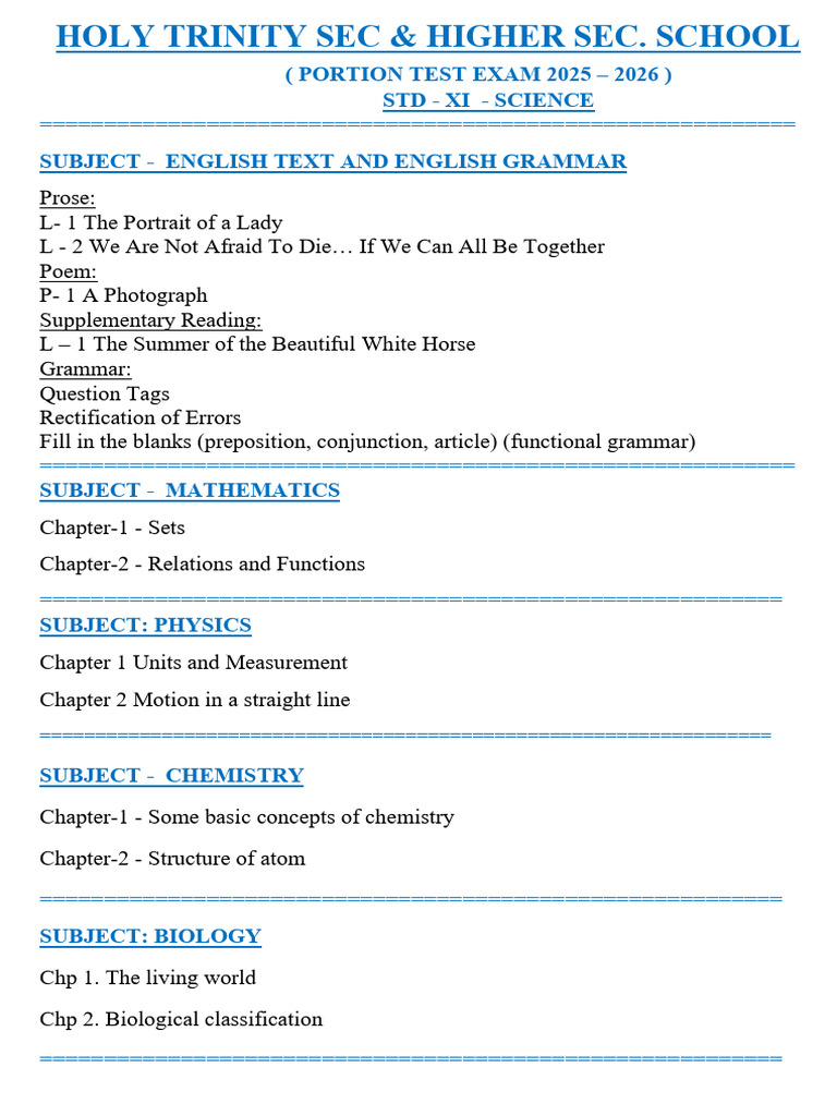STD 11 Test Exam Portion (Science) - 1 | PDF