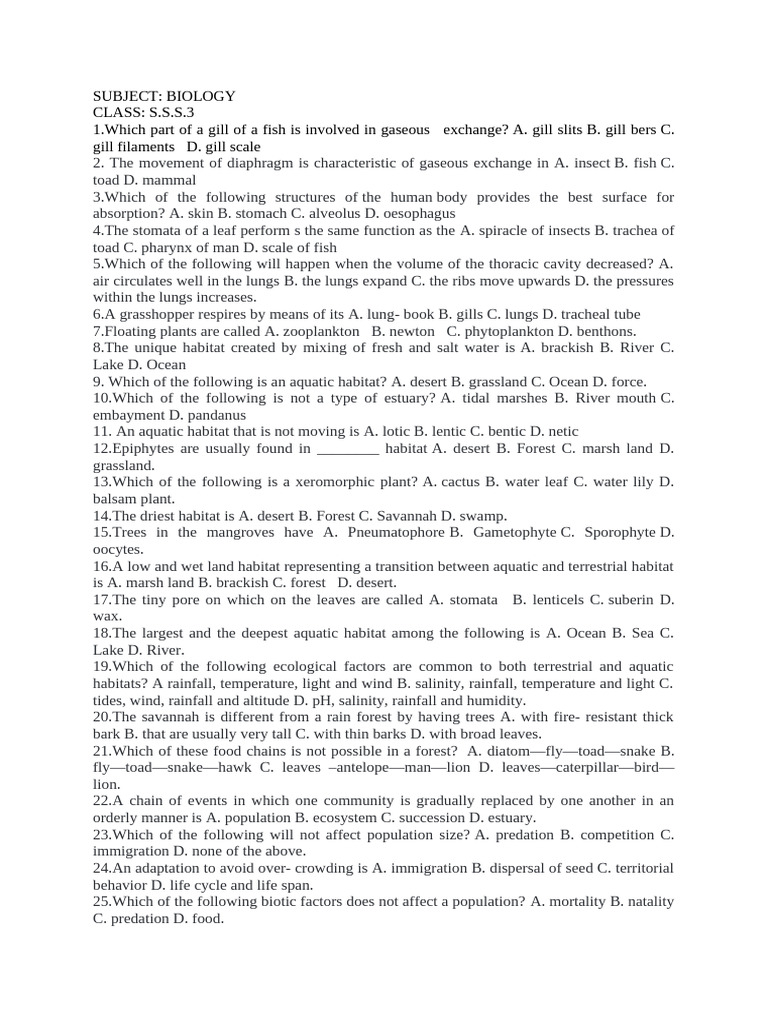 SSS3 Biology Second Term Exam | PDF | Blood | Circulatory System