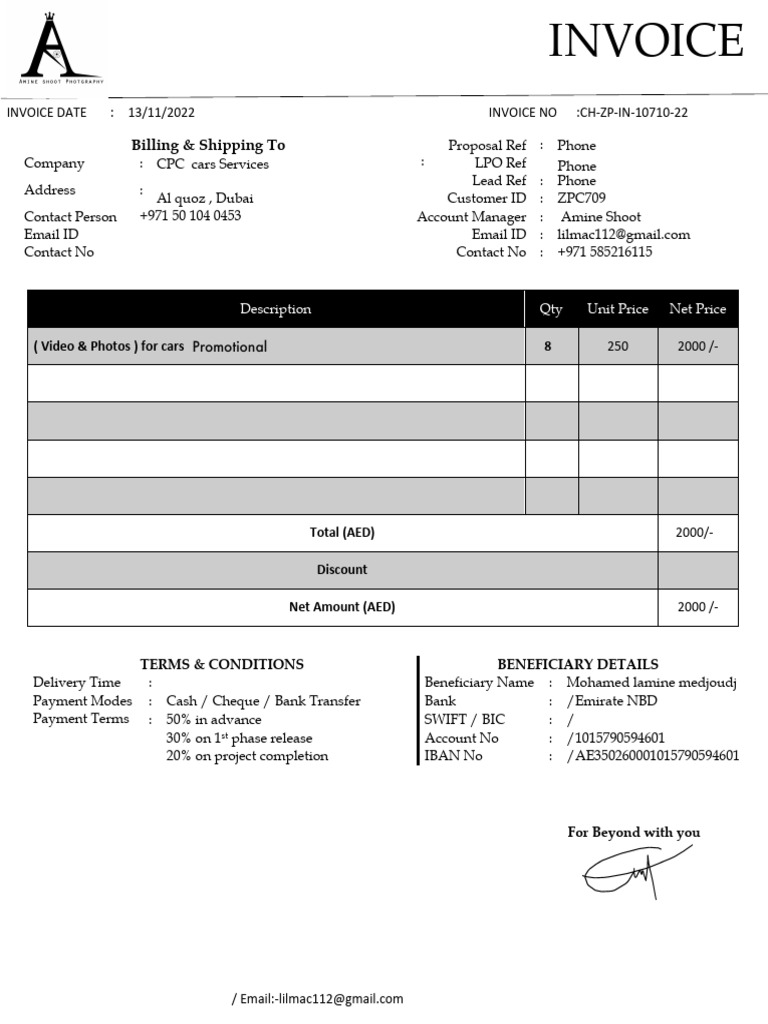 CPC Garage Invoice Details | PDF