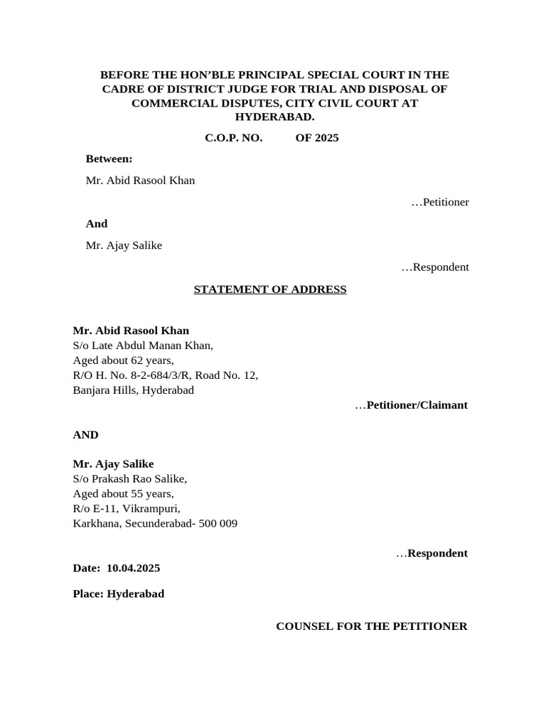 Statement of Address - 29A | PDF