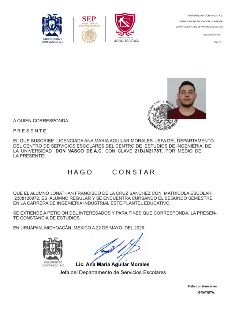 Constancia de Estudios Jonathan | PDF