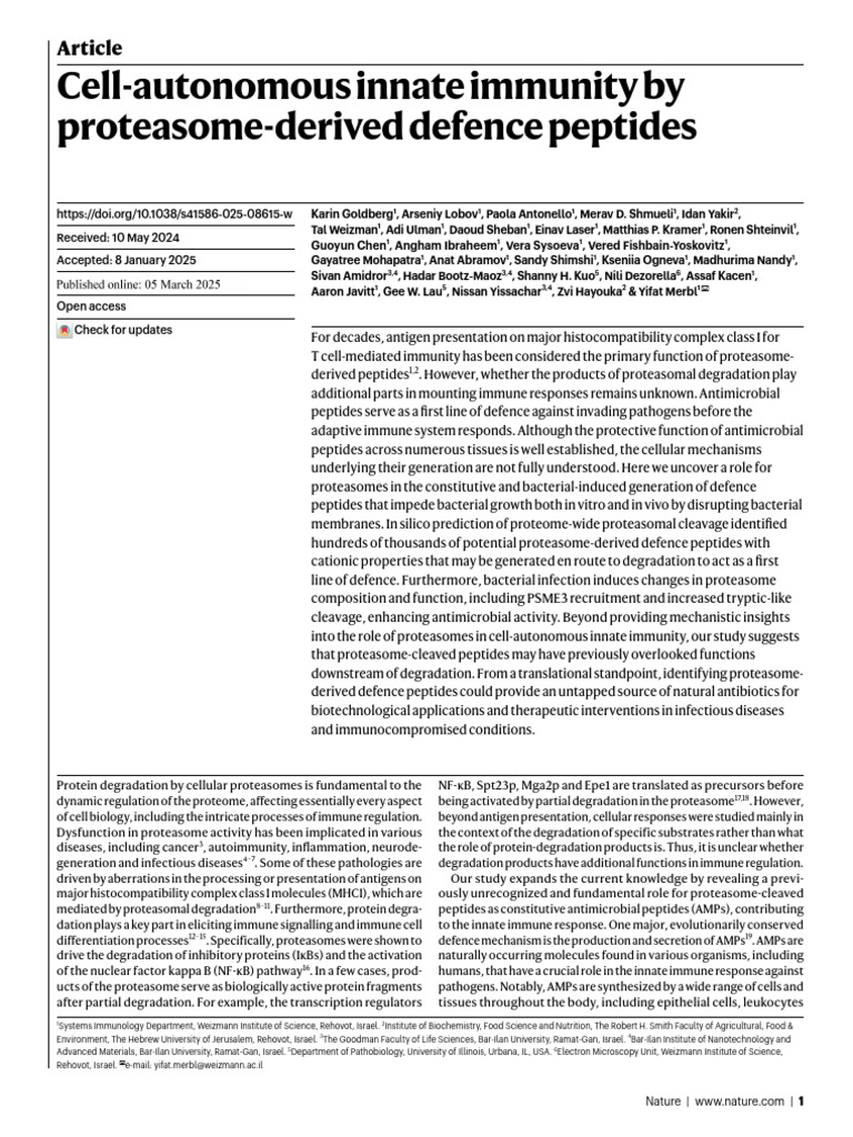 Cell-Autonomous Innate Immunity by Proteasome-Derived Defence Peptides ...