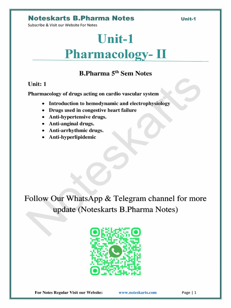 UNIT 1 B.pharma 5th Sem Pharmacology 2 by Noteskarts | PDF