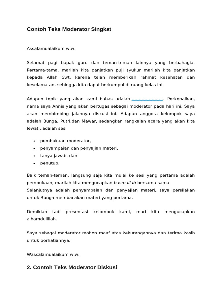 Teks Moderator Presentasi Singkat | PDF