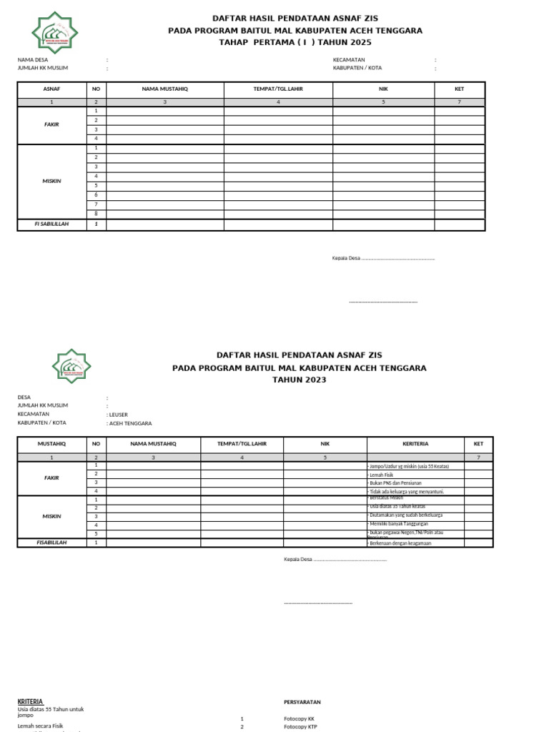 Formulir Pendataan | PDF
