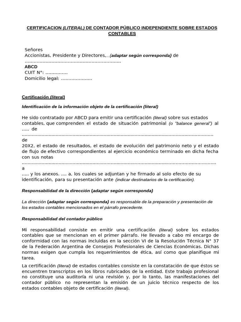 Certificacion Literal de Eecc | PDF | Contabilidad | Contador