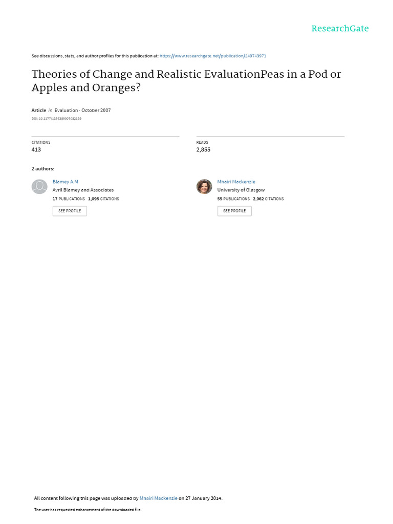 Theories of Change vs. Realistic Evaluation | PDF | Evaluation | Theory