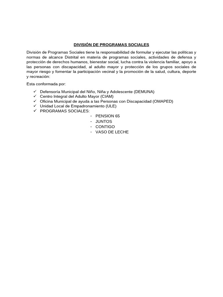 Programas Sociales y Bienestar Distrital | PDF