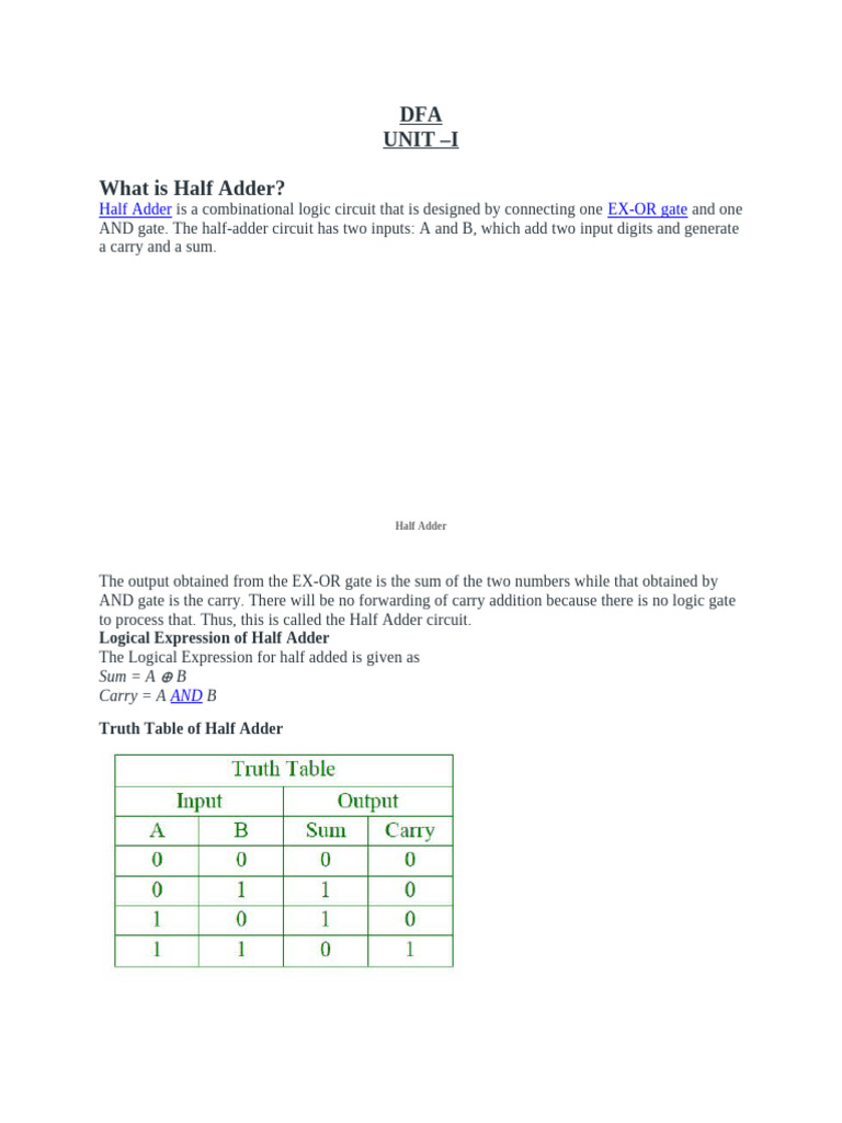 Half Adder vs Full Adder Explained | PDF | Logic Gate | Boolean Algebra